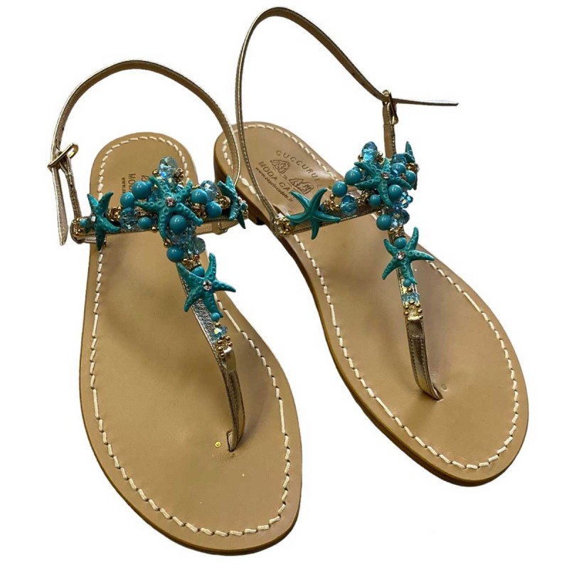 Cornflower Caprese Sandal in Turquoise Coral